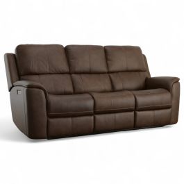 Flexsteel Harrison Leather Triple Power Reclining Sofa with Heat ...