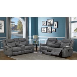 Coaster Conrad 2-Piece Upholstered Padded Arm Motion Sofa Set Grey ...