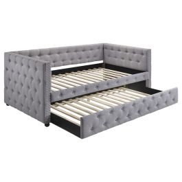 Coaster Mockern Upholstered Twin Daybed with Trundle Grey | Hudson's ...