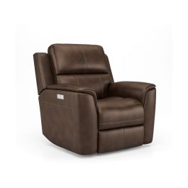 Flexsteel Henry Leather Power Recliner with Power Headrest & Lumbar in ...