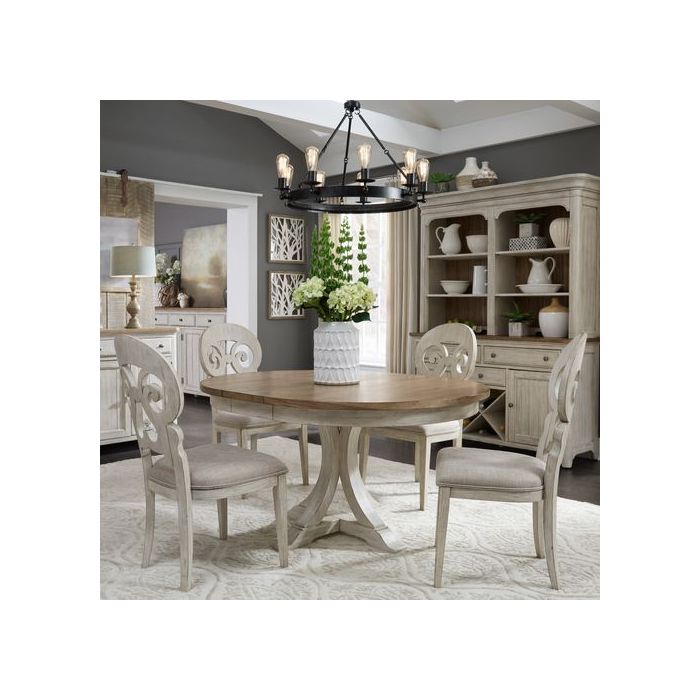 Farmhouse Oval Dining Table Antique White with Chestnut Top & 4 Side ...