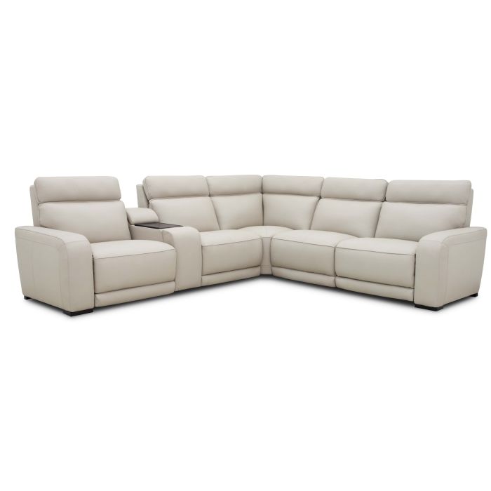 Moto Motion Melody 6-Piece Triple Power Silky Putty Leather Sectional with Speaker Audio ...