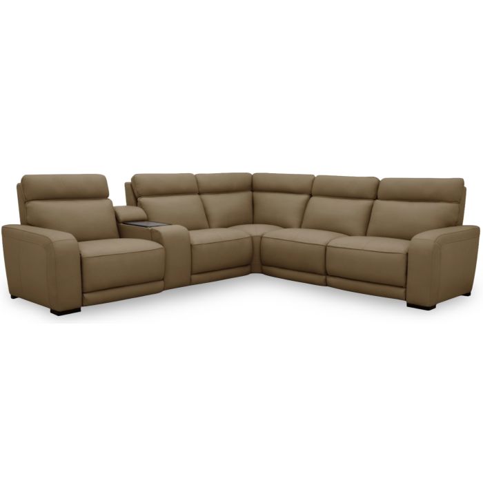 Moto Motion Melody 6-Piece Triple Power Cappuccino Leather Sectional with Speaker Audio ...