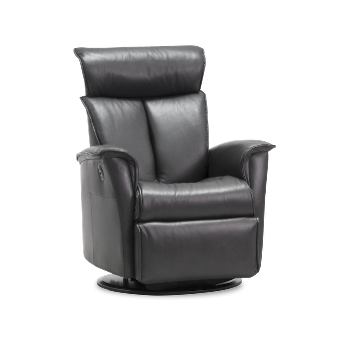 Norweigan Comfort Duke Medium Relaxer Power Leather Swivel Recliner | Hudson's Furniture + Mattress