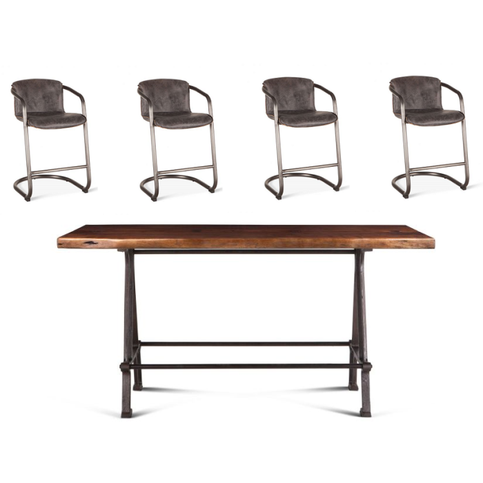 Home Trends Design 72 Rustic Wood Gathering Table with 4 Upholstered ...