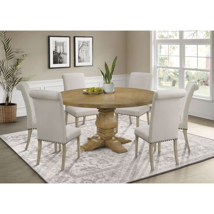 Coaster Florence 7-Piece Round Dining Table & Upholstered Chairs Set ...