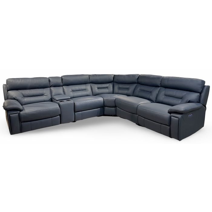 HTL Tahoe Ocean Blue Leather 6-Piece Power Sectional | Hudson's ...