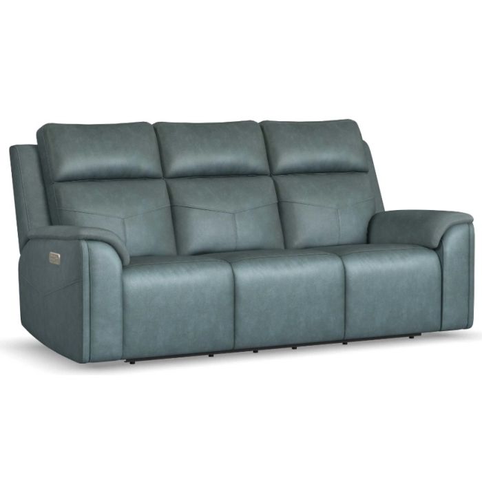 Flexsteel Vernon Triple Power Admiral Blue Fabric Sofa with Power ...